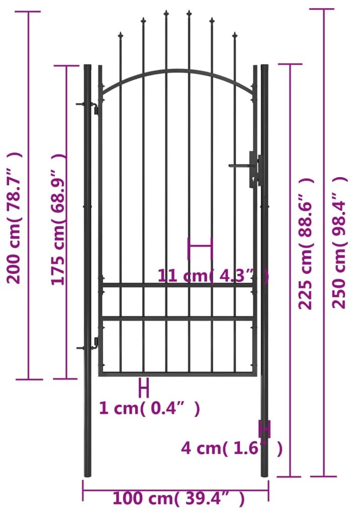 vidaXL Marketos Zahradní brána Woerden ocel 1x2 m Černá