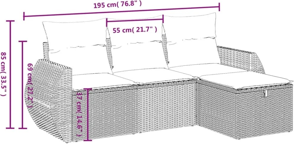 4dílná zahradní sedací souprava s poduškami černá polyratan 3264062
