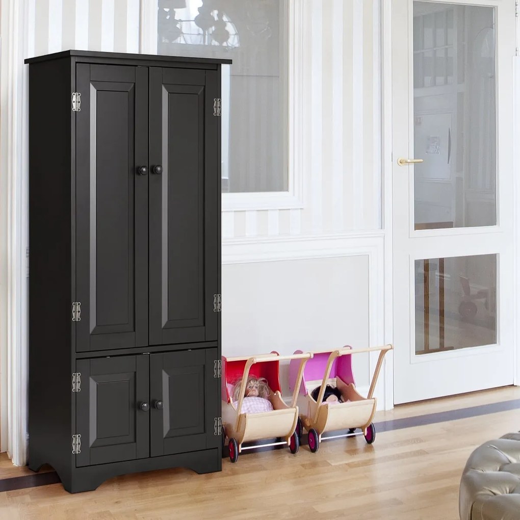 Costway Midi skříňka boční vysoká deska vysoká dřevo – 59 × 32 × 123 cm, černý