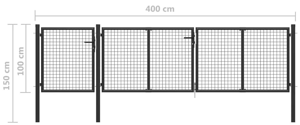 vidaXL Marketos Zahradní brána ocelová 400 x 100 cm antracitová