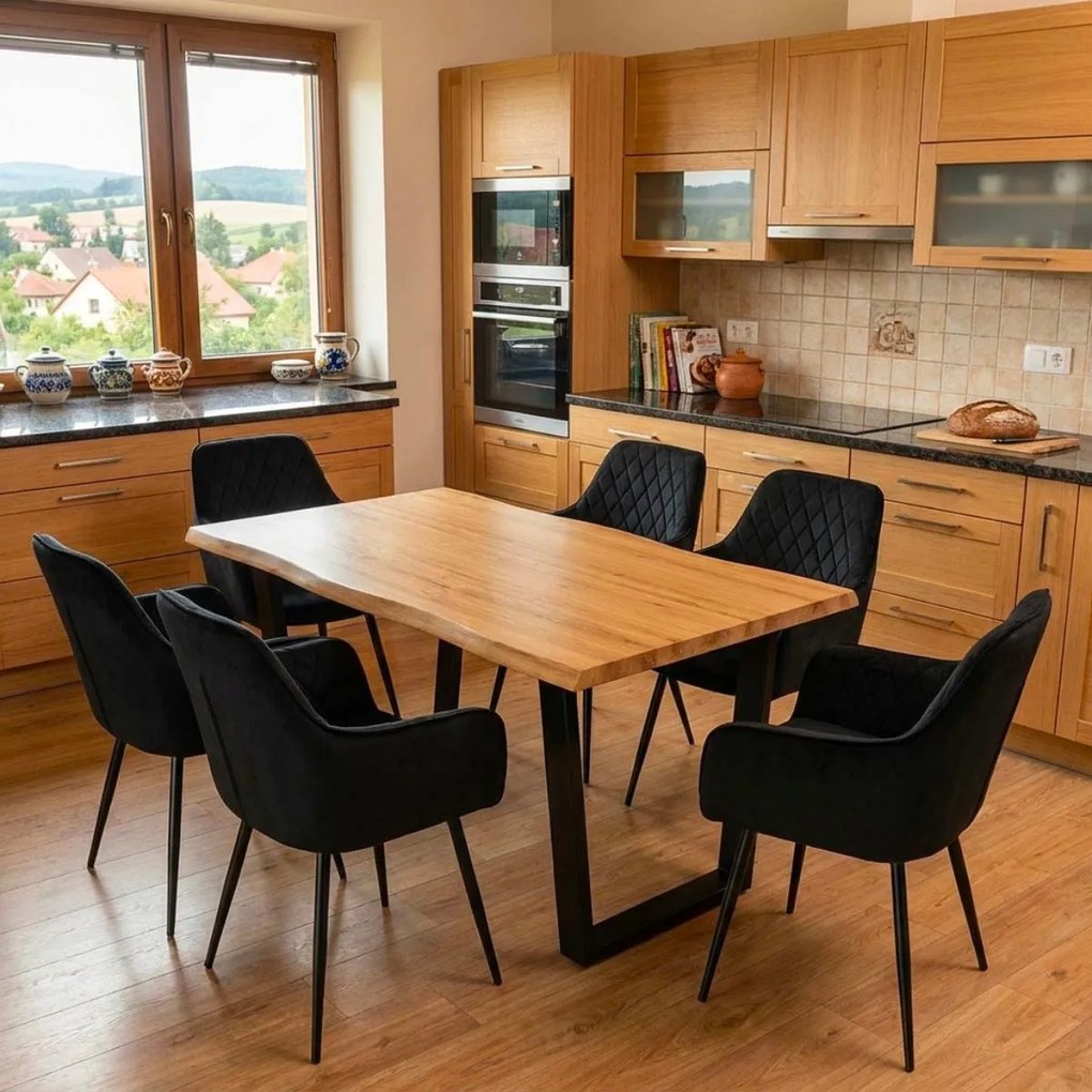 Vikio Jídelní set pro 6 osob 160x90 cm dub noha U černá židle s područkami VJS166-6C