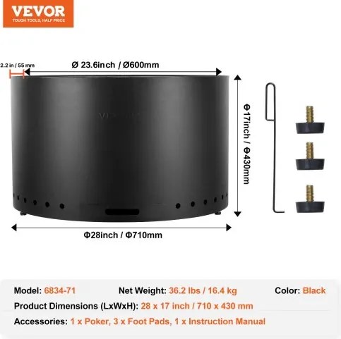 Bezdýmné venkovní ohniště Ø 710 mm z nerezové oceli