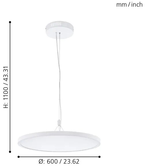 Eglo 33676 - LED RGBW Stm. lustr na lanku CERIGNOLA-C LED/32W/230V bílá + DO
