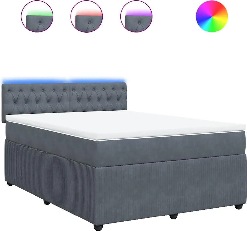 Box spring postel s matrací tmavě šedý 140 x 190 cm samet 3290041