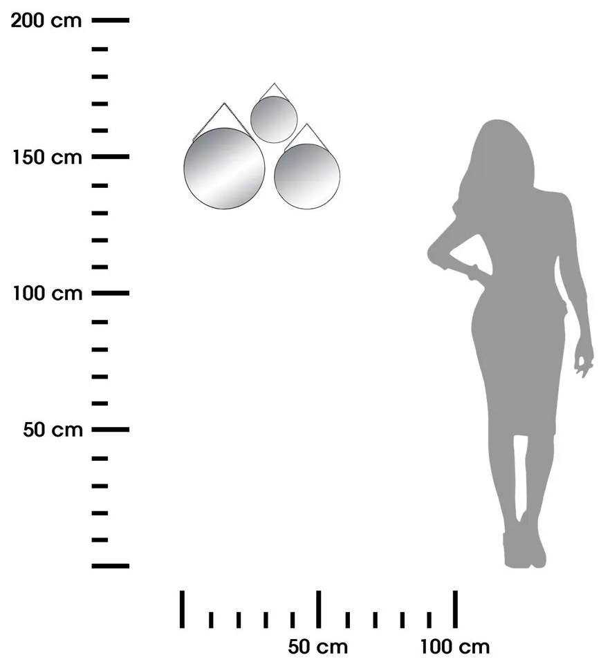 Závěsné zrcadlo Circle, černé, sada 3ks