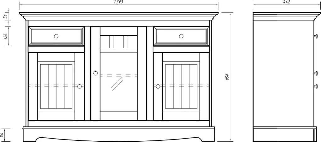 Massivo.cz Dřevěná komoda Belluno Elegante, 3 dveřová, bílá, masiv, borovice