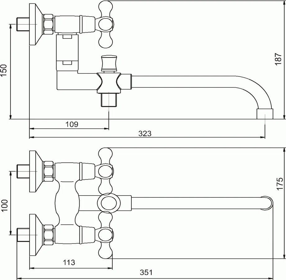 Novaservis Retro II Paneláková baterie bez příslušenství 100 mm, chrom, 99137/1,0