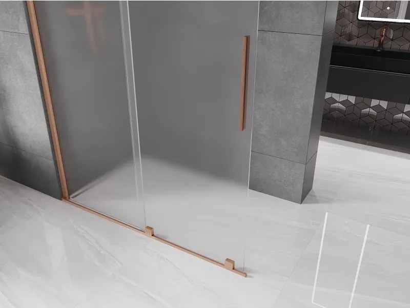 Mexen Velar, sprchová zástěna s posuvnými dveřmi Walk-in 140 x 200 cm, 8mm sklo námraza, měděná matná, 871-140-000-33-65