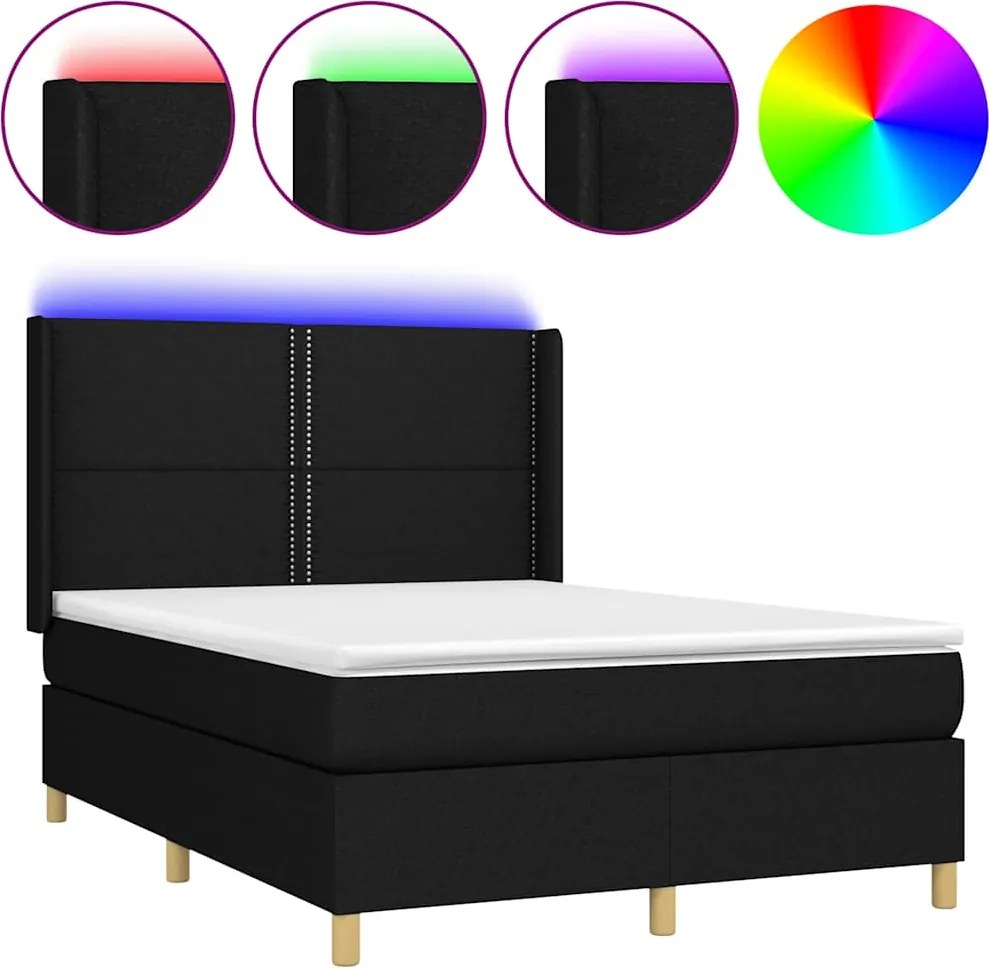Box spring postel s matrací a LED černá 140x190 cm textil 3138791