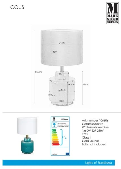 Markslöjd 106606 - Stolní lampa COUS 1xE27/60W/230V