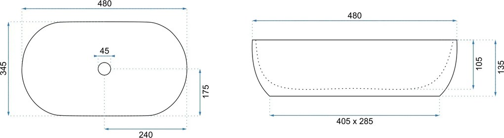 Rea Focus, oválné umyvadlo na desku, 485x345x185mm, béžová, REA-U3228