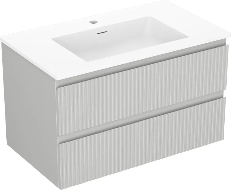 Mexen Rivel, koupelnová skříňka 80 cm s umyvadlem Otis, 2 zásuvky, drážkovaná, šedá matná/bílá, 91A20-08047-2-BFF62-W18M01