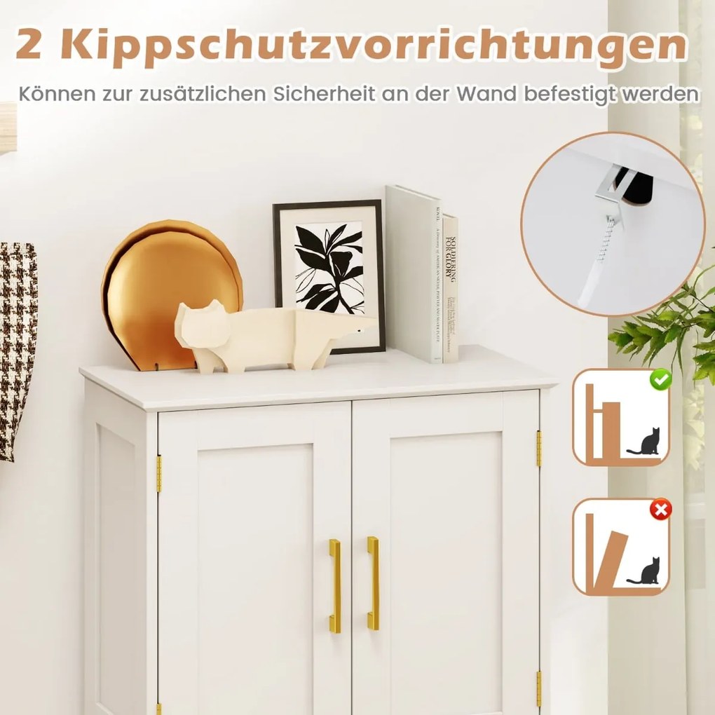 Costway Dřevěná kuchyňská skříňka Úložná Kuchyňská s 4 dvířky a 2 – bílý