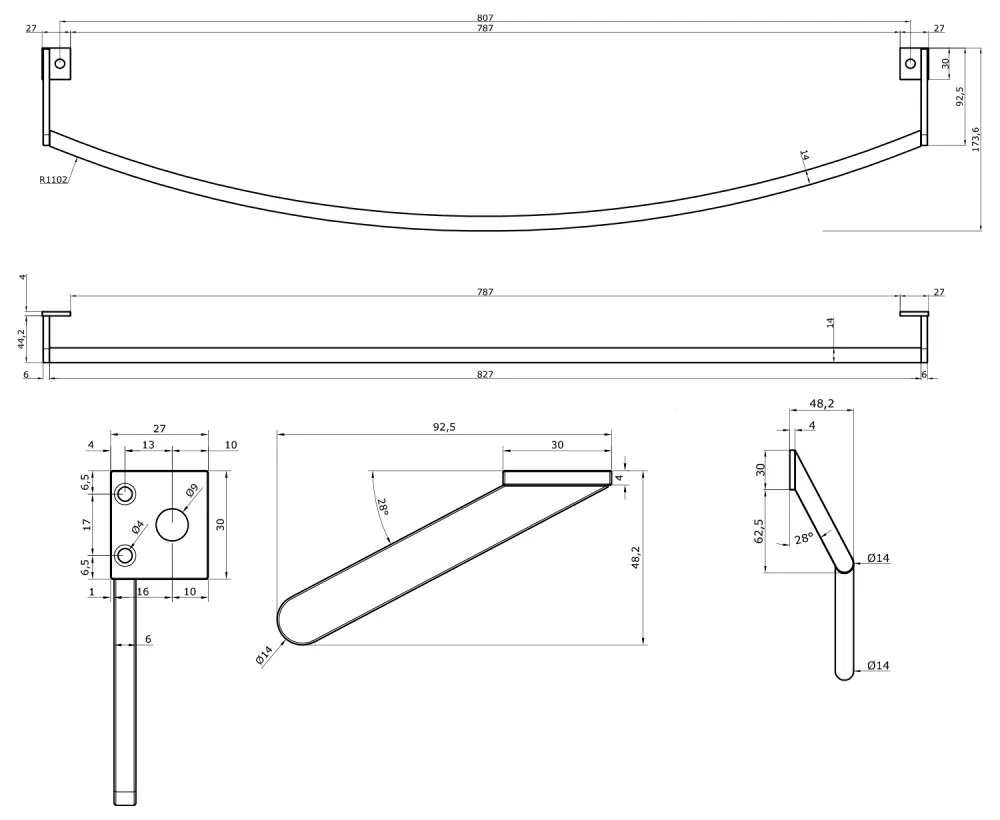 GSI PURA čelní držák ručníků 102cm, chrom PAPR102