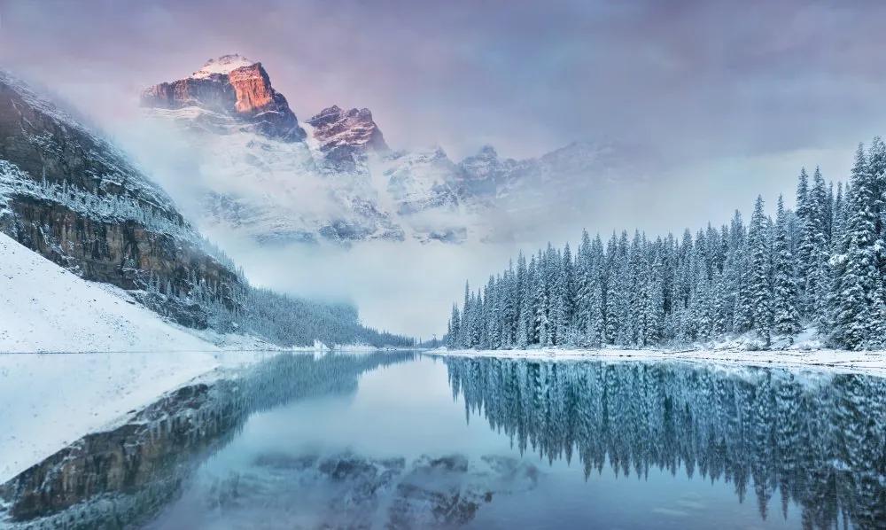 Vícedílný obraz Kanadské Jezero Moraine Na Zimní Den Nedostatek Nedostatek Přírodní plátno 200x120
