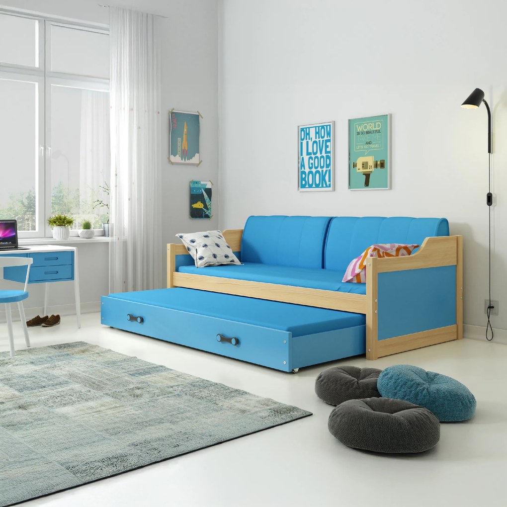 SMB Dětská výsuvná postel DAVE, 90x200 cm Barva: Modrá, Dekor: Grafit