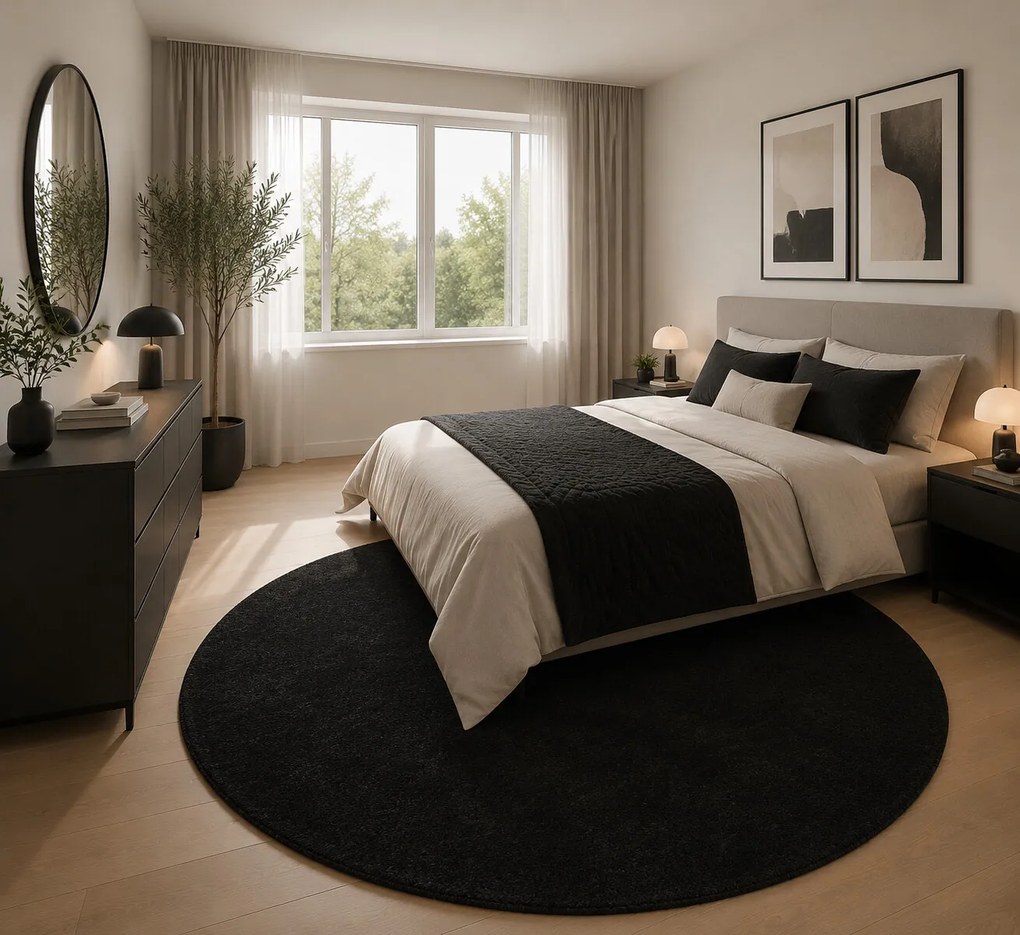 Ayyildiz, Kusový koberec Ata 7000 anthracite kruh, 160x160 (průměr) kruh, šedá, obývací pokoj
