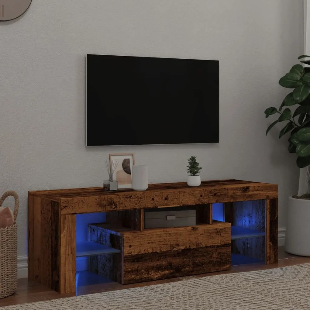 TV stolek s LED old wood 120 x 36,5 x 40 cm kompozitní dřevo