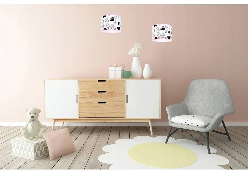 Dětské závěsné svítidlo Minnie, 2x textilní stínítko se vzorem