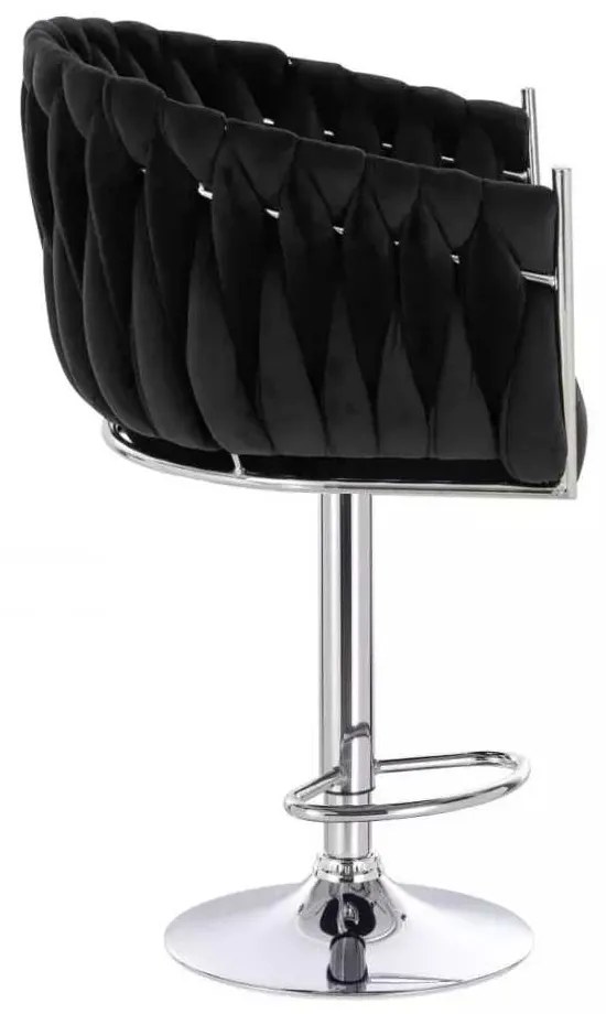 LuxuryForm DESIGN Barová židle NORDEN VELUR na stříbrné kulaté podstavě - černá