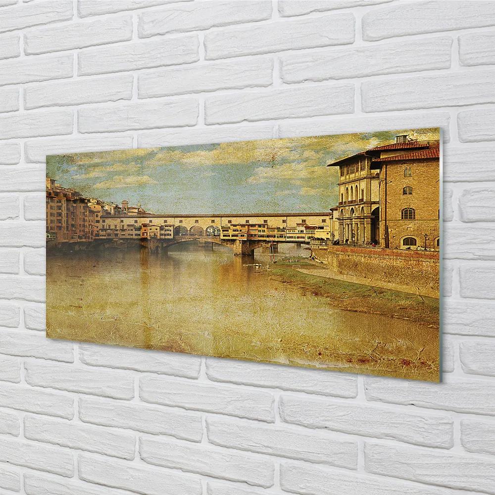 akrylový obraz Italy River Mosty budovy 100x50 cm