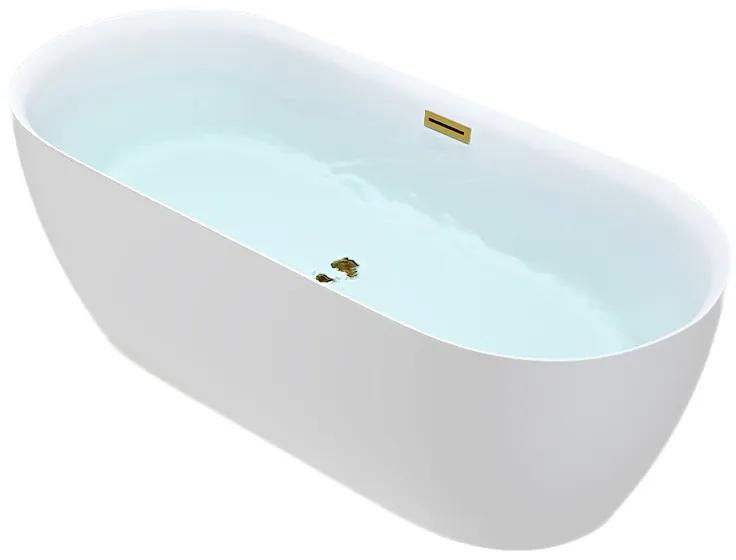 BPS-koupelny Volně stojící akrylátová vana HYD-CES518A 150x75 bílá, odtokový komplet zlatý