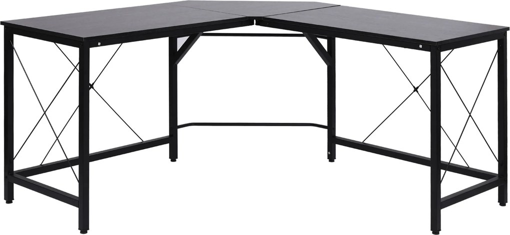Počítačový stůl HOMCOM Rohový stůl ve tvaru L 150x150x76cm MDF černý, moderní rohový stůl pro kancelář a domácí pracovnu