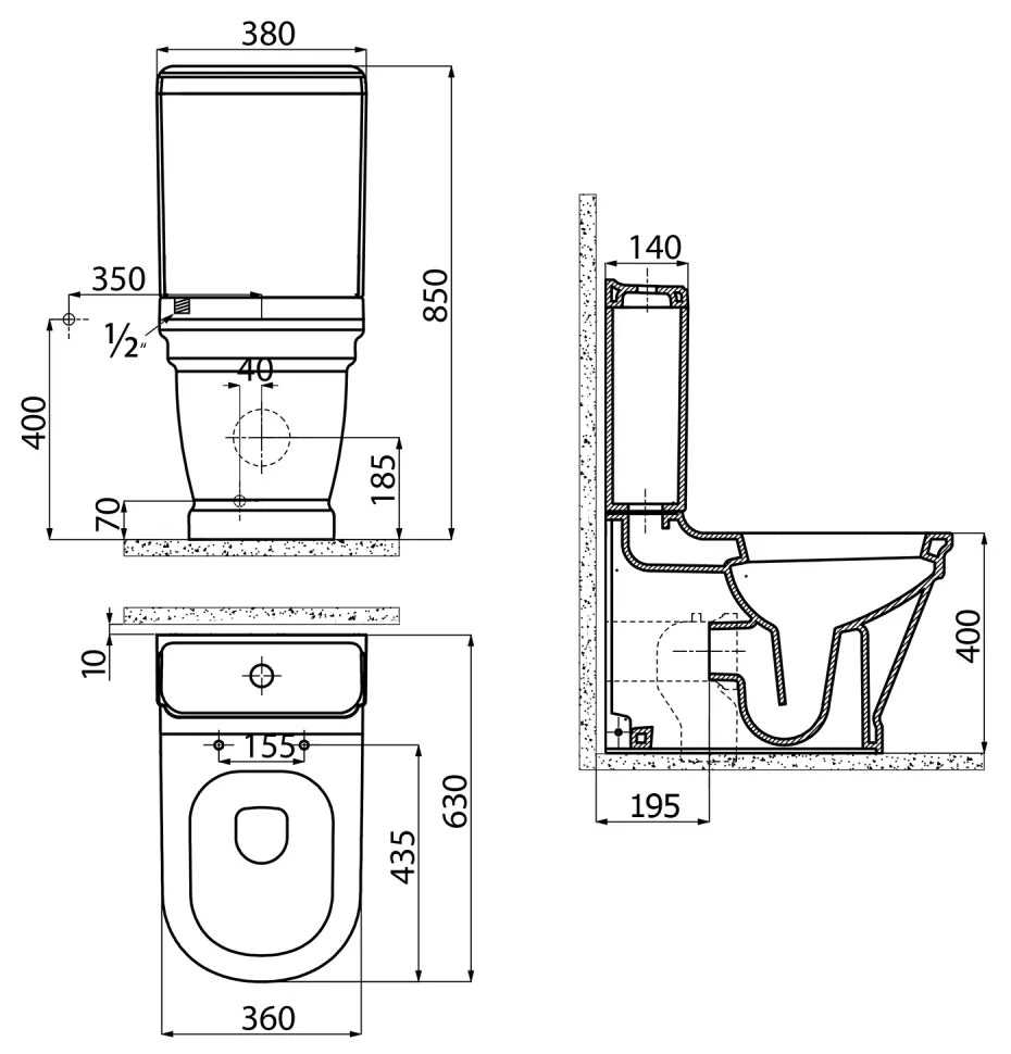 CREAVIT ANTIK WC kombi, spodní/zadní odpad, bílá WCSET08-ANTIK