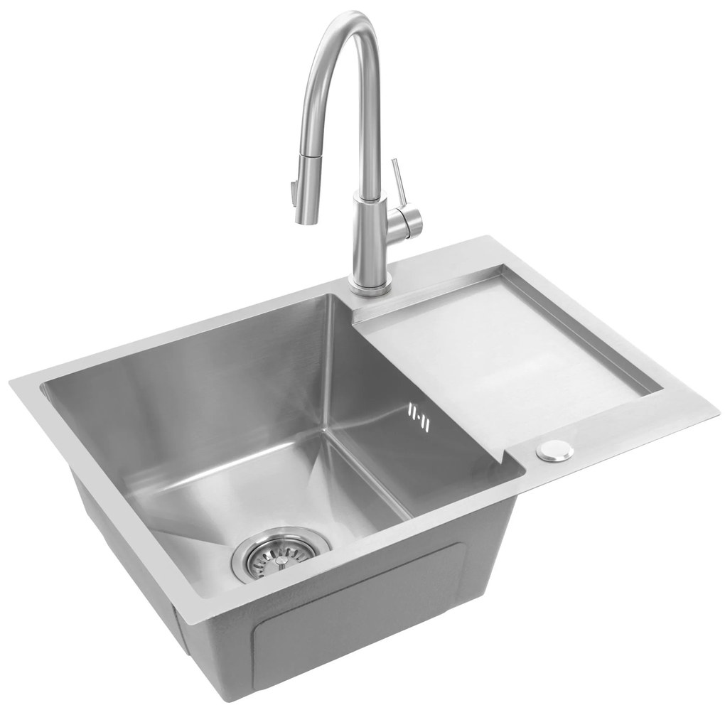 Rea Paul, 1-komorový ocelový dřez 600x480x185 mm, broušená ocel, ZLE-06009