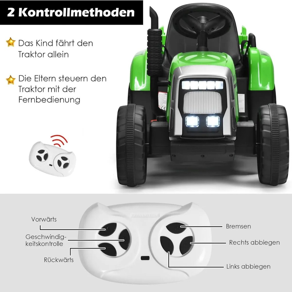 Costway 3-rychlostní dětský traktor 12 V pojízdný traktor s odnímatelným
