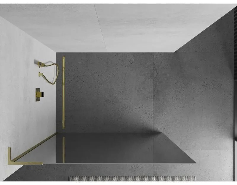 Mexen Kioto L, sprchová zástěna Walk-In 90 x 200 cm, 8mm sklo vzor zrcadlo, zlatý matný profil, 800-090-103-55-50