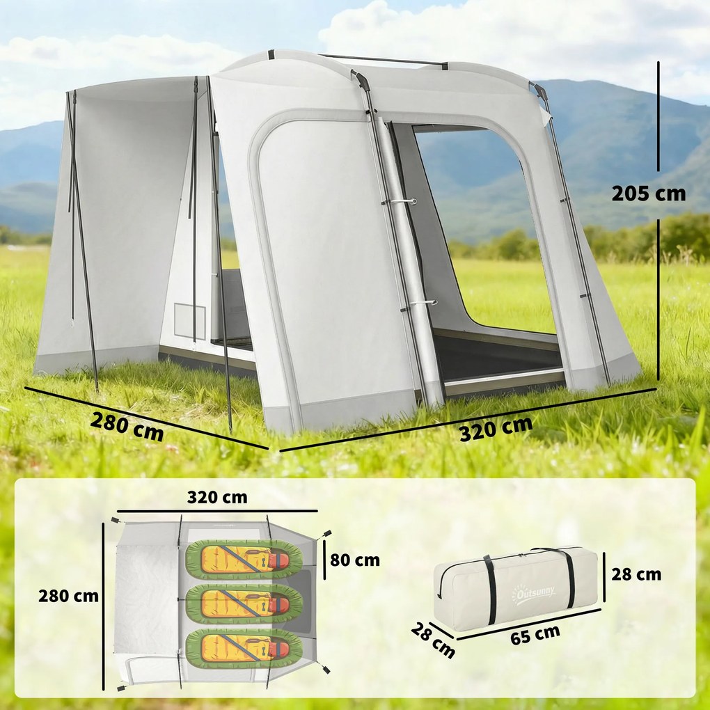 Zadní stan pro 2-4 osoby, 320 x 280 x 205 cm 2 v 1 nepromokavý tunelový stan se 4 dveřmi a okénkem na zemi