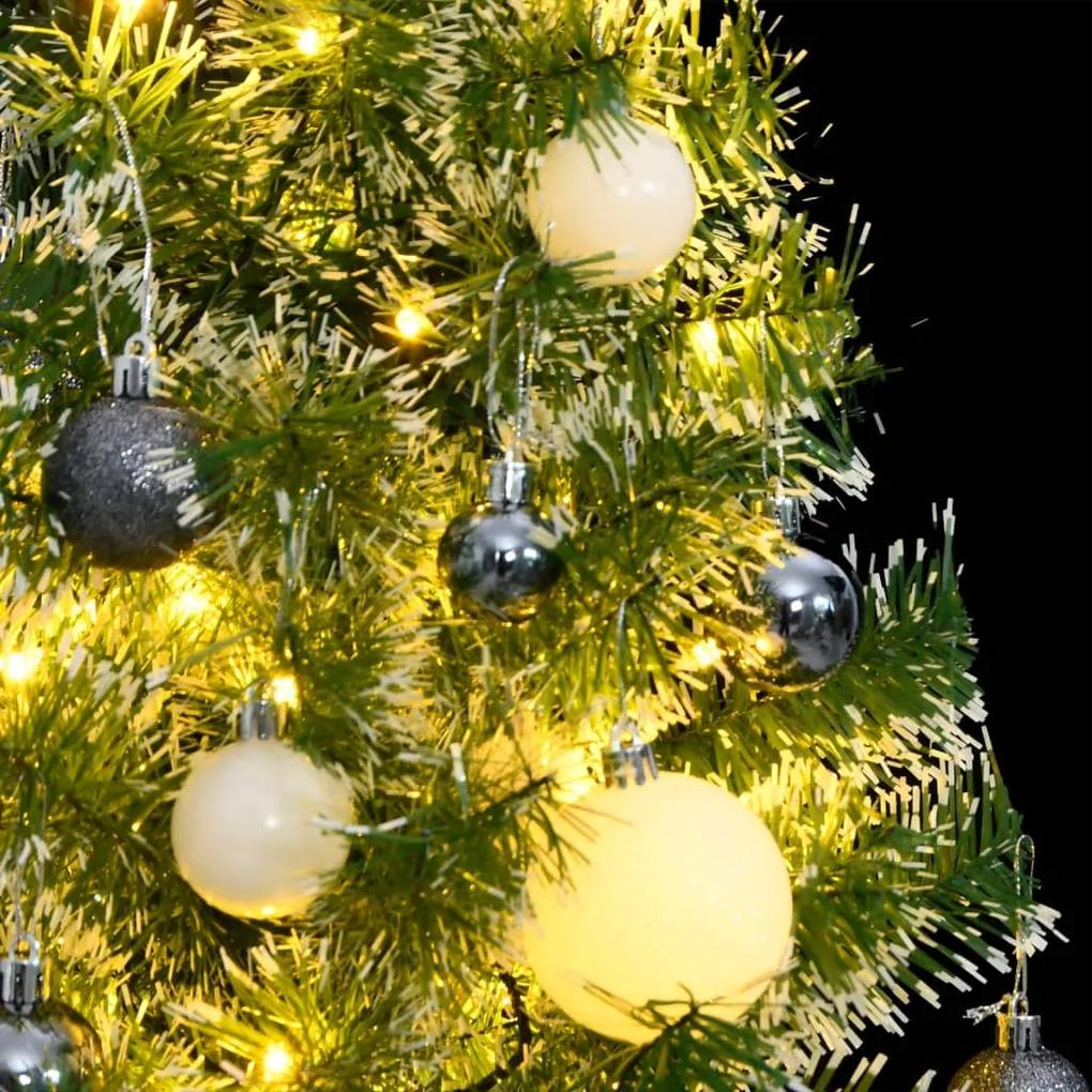 Umělý vánoční stromek se 150 LED a sadou koulí zasněžený 120 cm