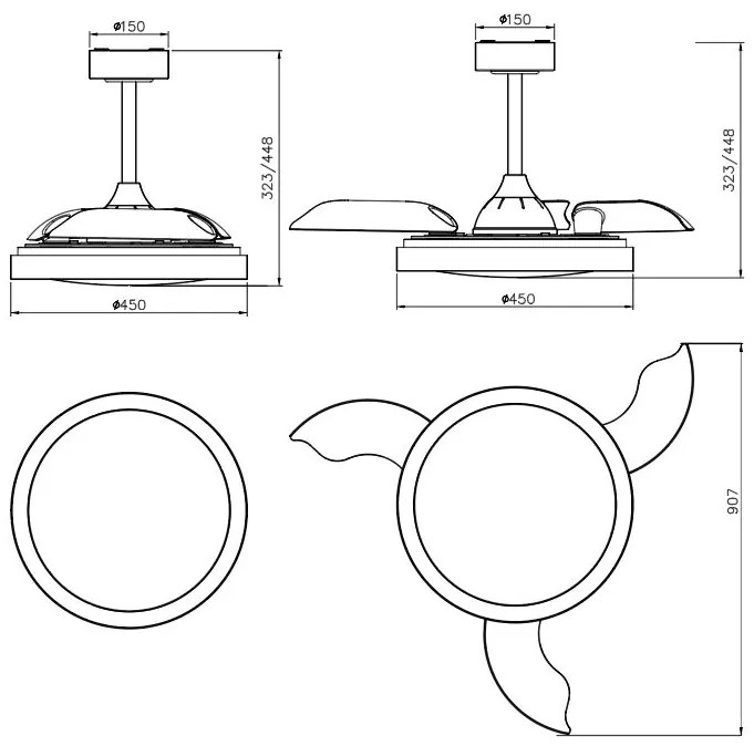 Mantra 8760 Siberia Mini, rozvinovací ventilátor se svítidlem a dálk. ovladačem, LED 40W 3000-6500K+RGB, bílá, průměr 45/91cm