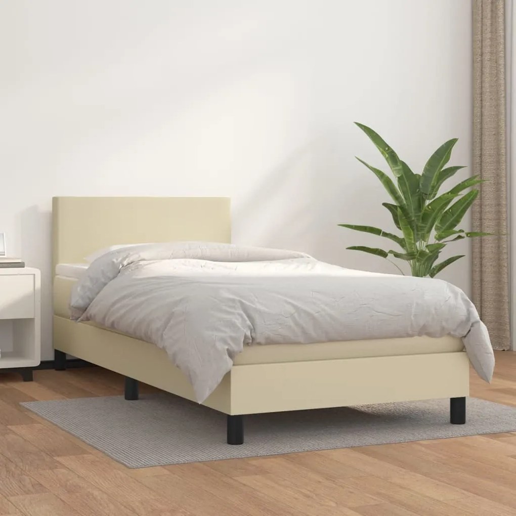 Box spring postel s matrací krémová 100x200 cm umělá kůže 3140989