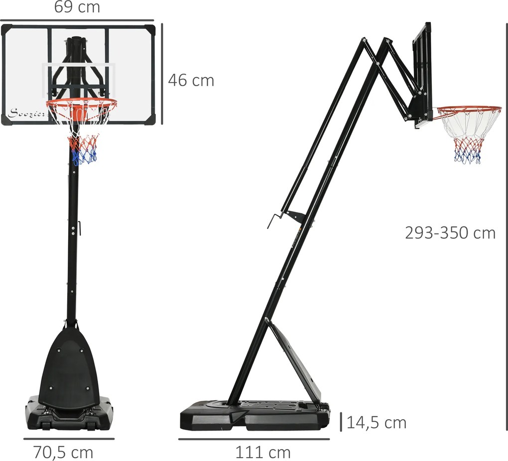 SPORTNOW Výškově nastavitelný basketbalový stojan 293-350 cm s odvalovací ocelovou deskou pro zahradu a sportoviště | Aosom.de
