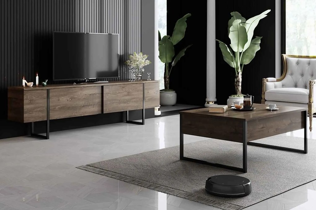 Designový konferenční stolek Hallan 90 cm ořech / černý