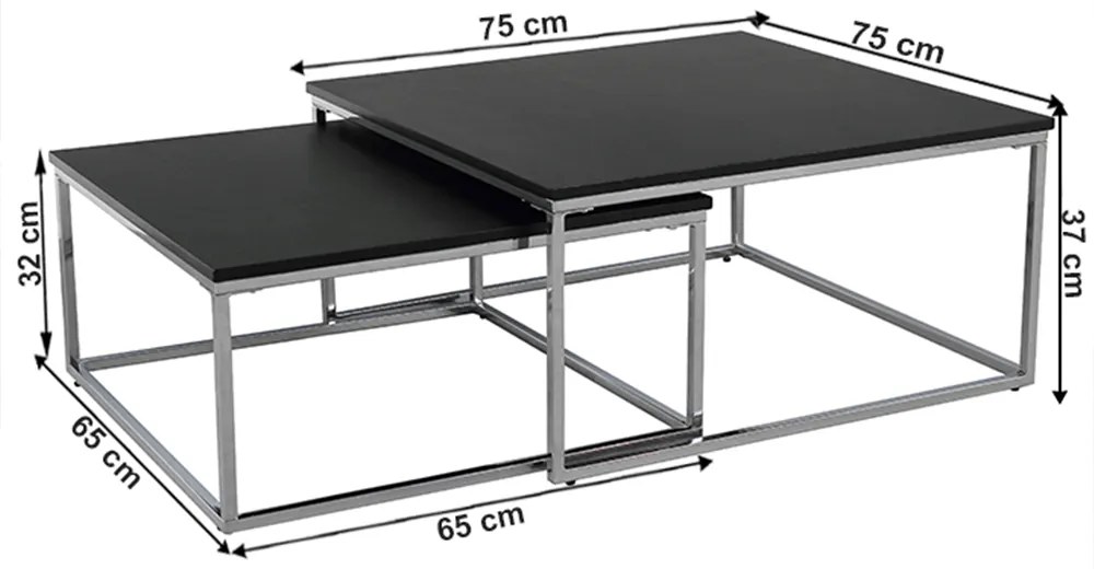 Kondela Konferenční stolky, set 2 ks, černá / chrom, AMIAS