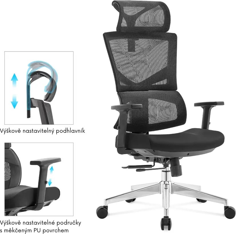 Ergonomická kancelářská židle ERGODO FOCUS - černá síťovina / nosnost 150 kg