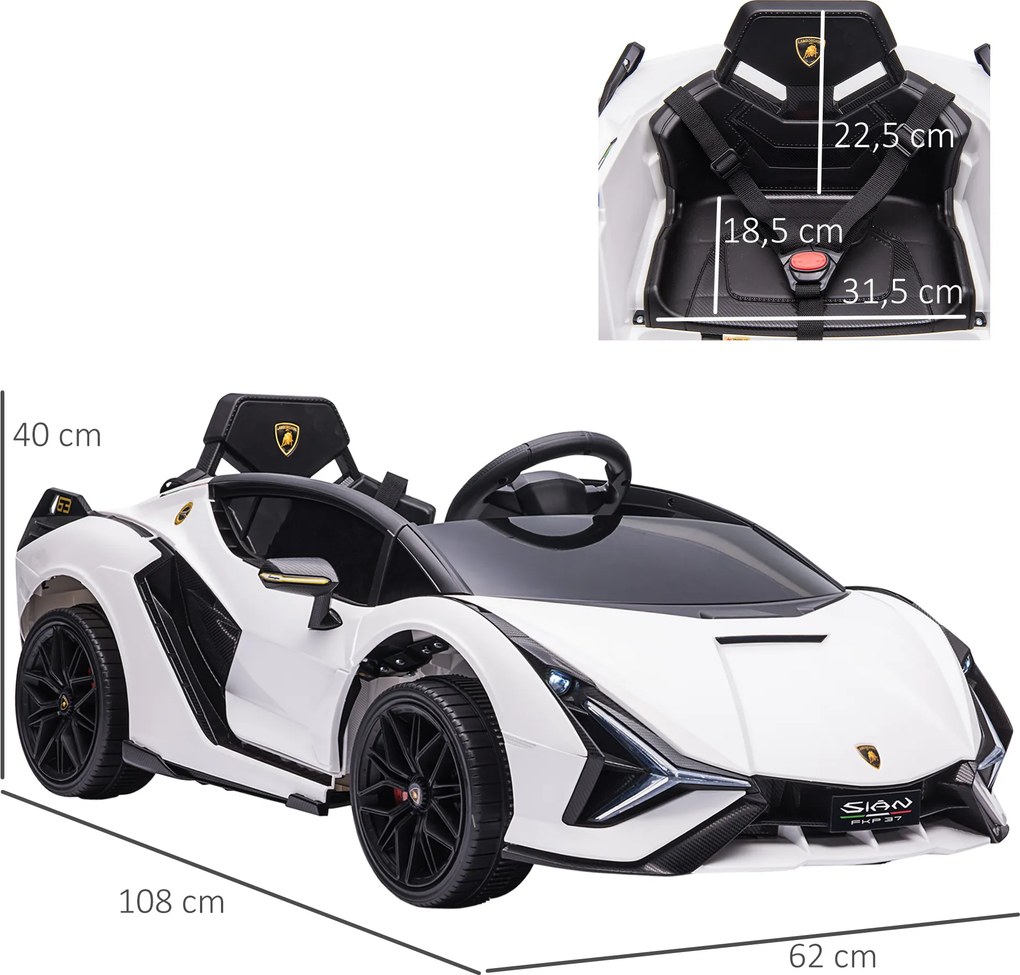 Dětské autíčko HOMCOM Lamborghini, s dálkovým ovládáním, 3 rychlosti, bezpečnostní pásy, hudební (MP3/USB) světlo, nosnost 25 kg, pro 37-60 měsíců, b…