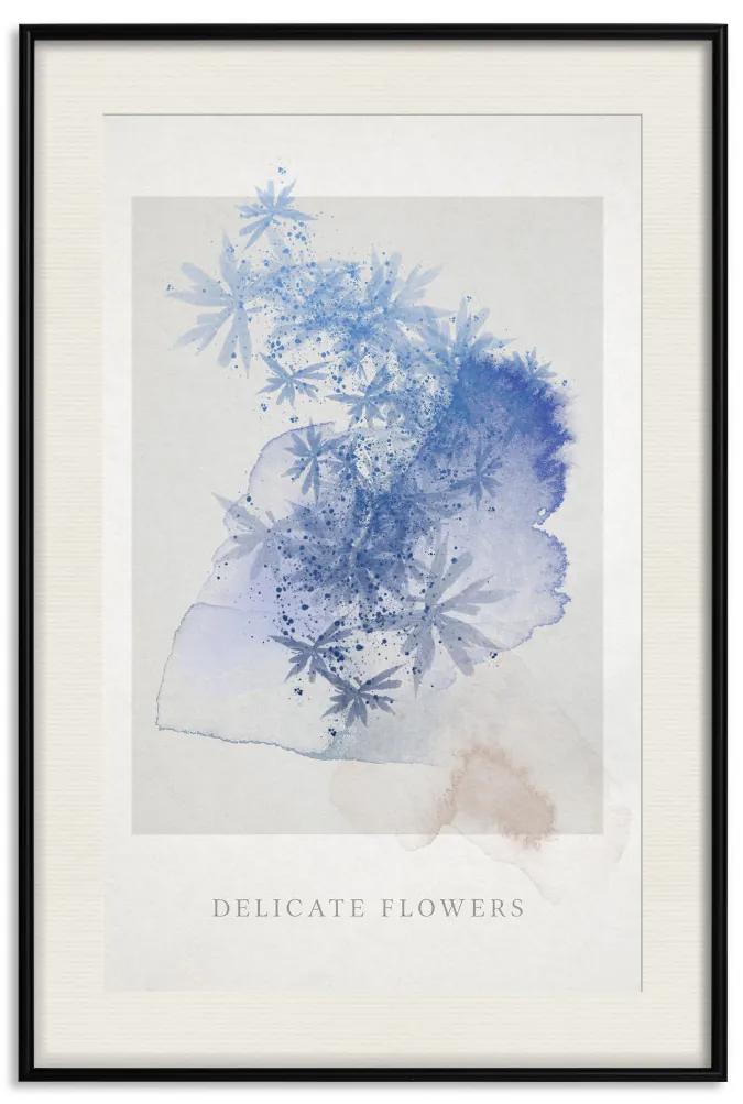 Plakát Jemné květiny - anglické texty a modré akvarelové květy