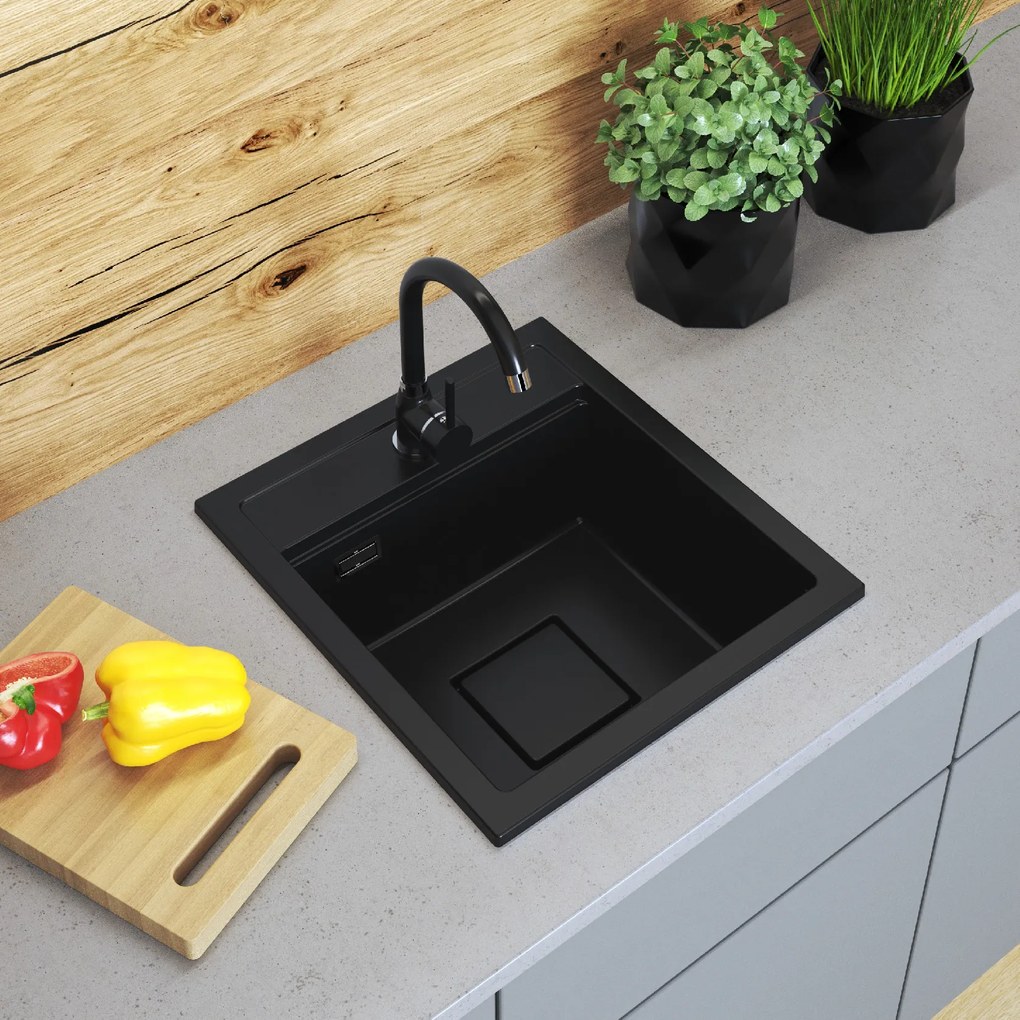 Gamma Quadro 4550, 1-komorový granitový dřez 450x495x220 mm, černá, GMA-ZLE000217