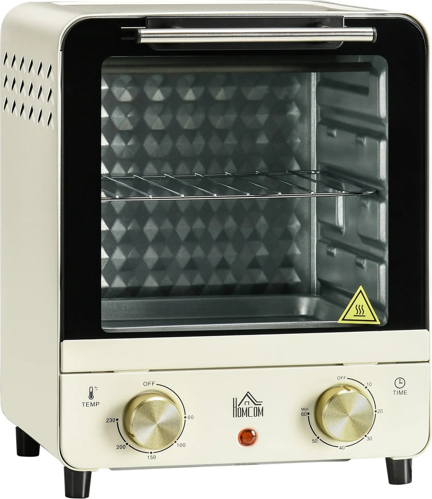 HOMCOM Mini trouba 15 l objem, výškově nastavitelný plech a rošt, 1000 W, krémově bílá