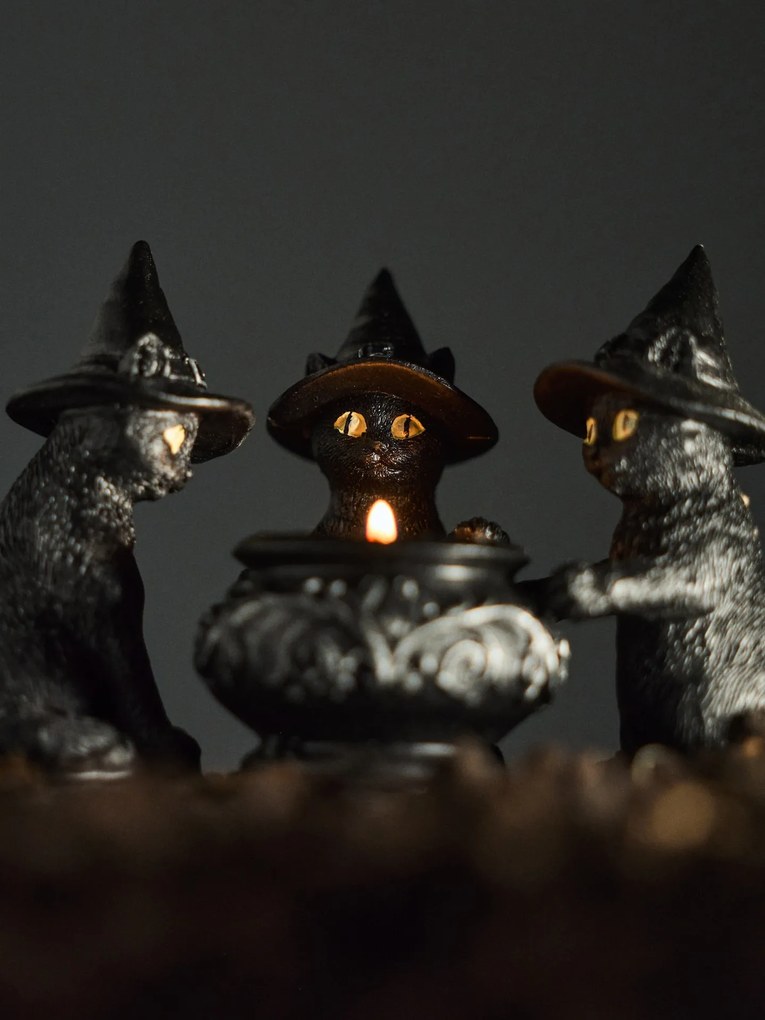 Sinsay - Halloweenový svícen na čajovou svíčku ve tvaru koček s kotlíkem - černá