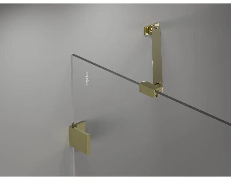 Mexen Lunar, pětiúhelníkový sprchový kout naklápěcí vpravo 80 x 80 cm, 8mm čiré sklo, zlatý profil, 831-080P-080L-50-00-P