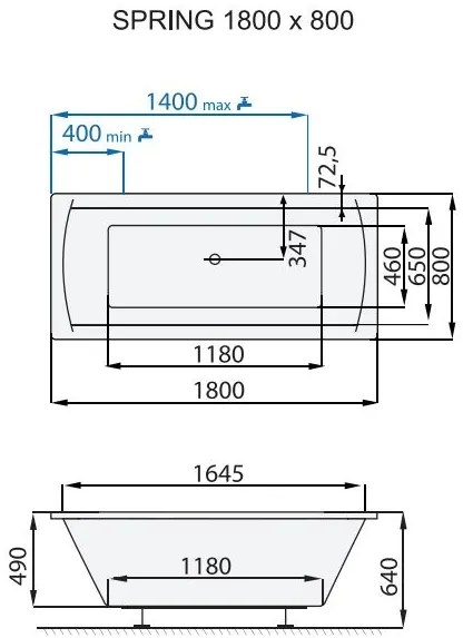 Santech SPRING 180 x 80 cm SASPR180 vana akrylátová