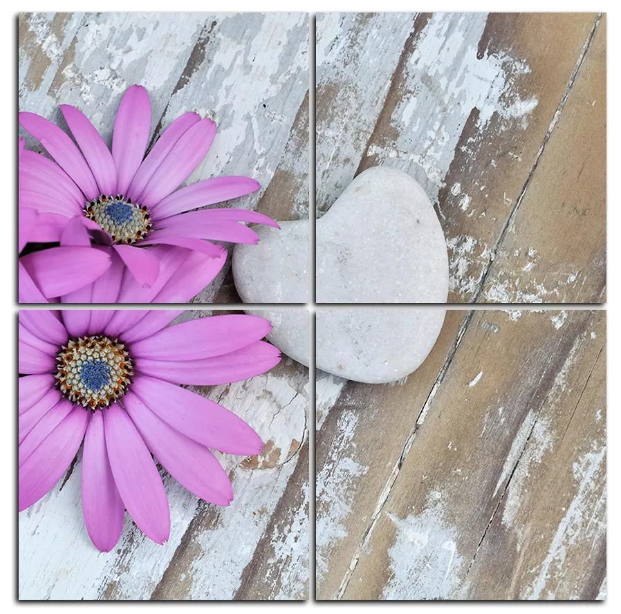 Obraz na plátně - Květy a kamenné srdce - čtverec 383D (100x100 cm)