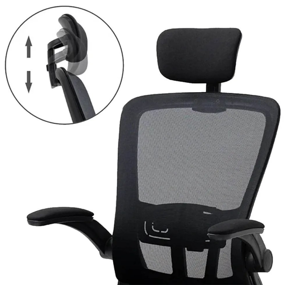 Ergonomická kancelářská židle s bederní opěrkou a opěrkou hlavy, černá