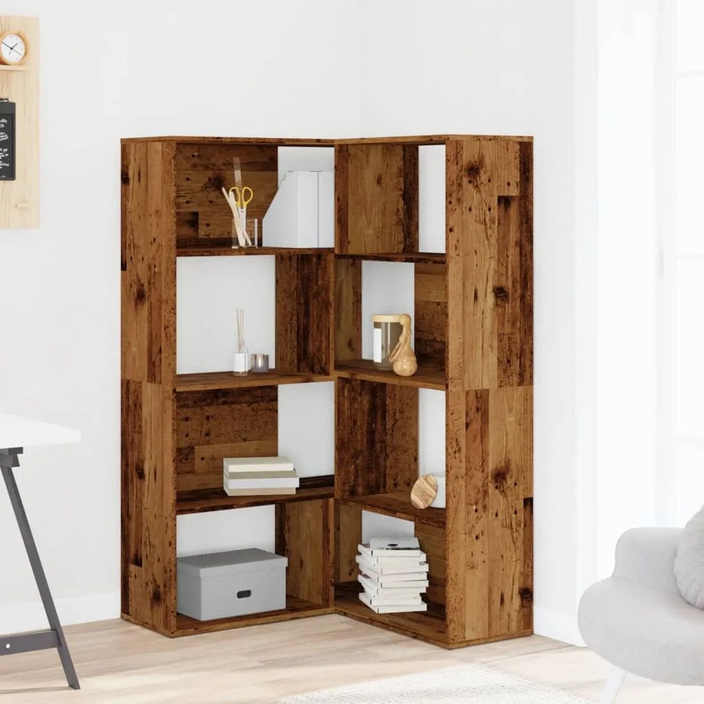 Rohová knihovna 4patrová old wood 85x85x140 cm kompozitní dřevo 3307817