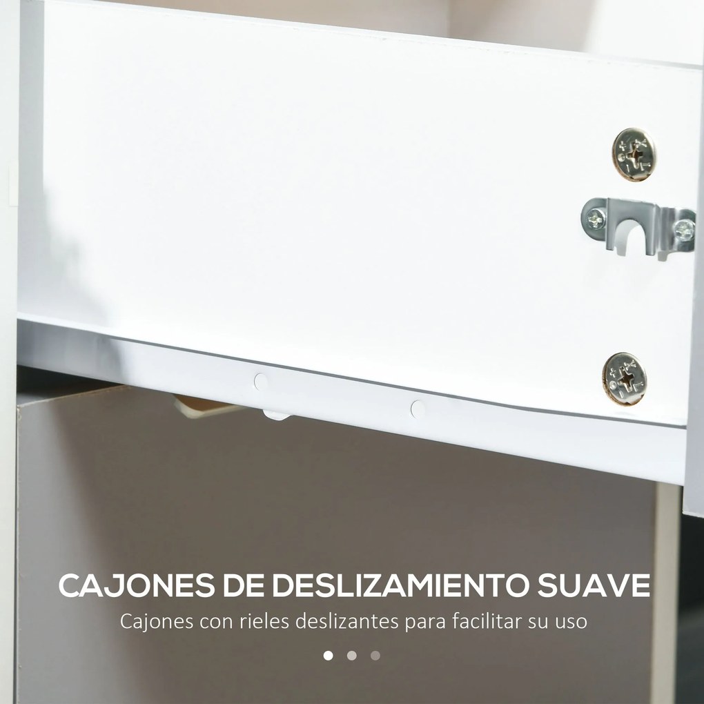 HOMCOM zásuvková jednotka se 3 zásuvkami – kancelářský file cabinet s kolečky, zámkem a 2 klíči pro domácí kancelář 40x40x63,5 cm bílá a šedá